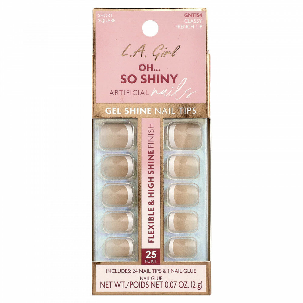 L.A. Girl, Oh So Shiny, искусственные ногти, гелевые типсы для сияния ногтей, GNT154, классический френч, набор из 25 предметов