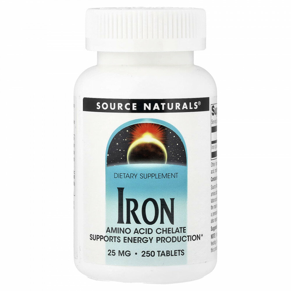 Source Naturals, Железо, 25 мг, 250 таблеток