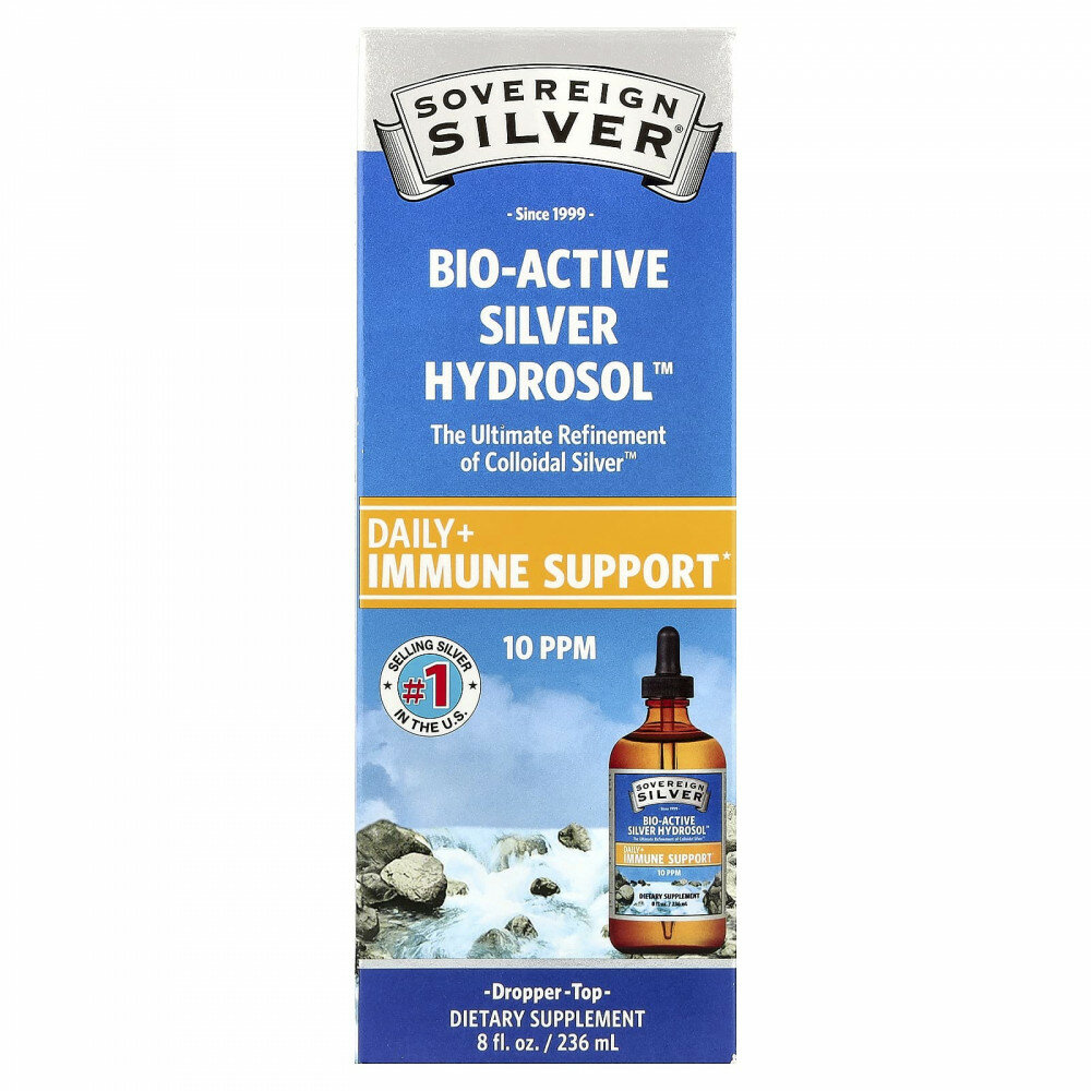 Sovereign Silver, Bio-Active Silver Hydrosol™, биоактивный гидрозоль серебра, флакон с пипеткой, для ежедневной поддержки иммунитета, 10 част./млн, 236 мл (8 жидк. унций)