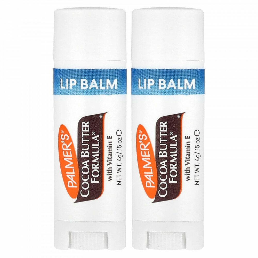 Palmer's, Cocoa Butter Formula, с витамином E, смягчающий и разглаживающий бальзам для губ, 2 шт. в упаковке, 4 г (0,15 унции) каждый