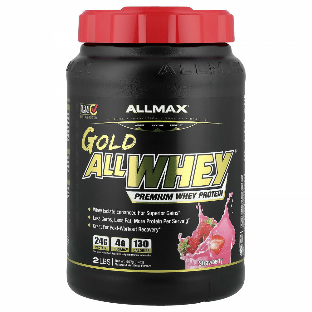 ALLMAX, Gold AllWhey®, сывороточный протеин премиального качества, со вкусом клубники, 907 г (2 фунта)