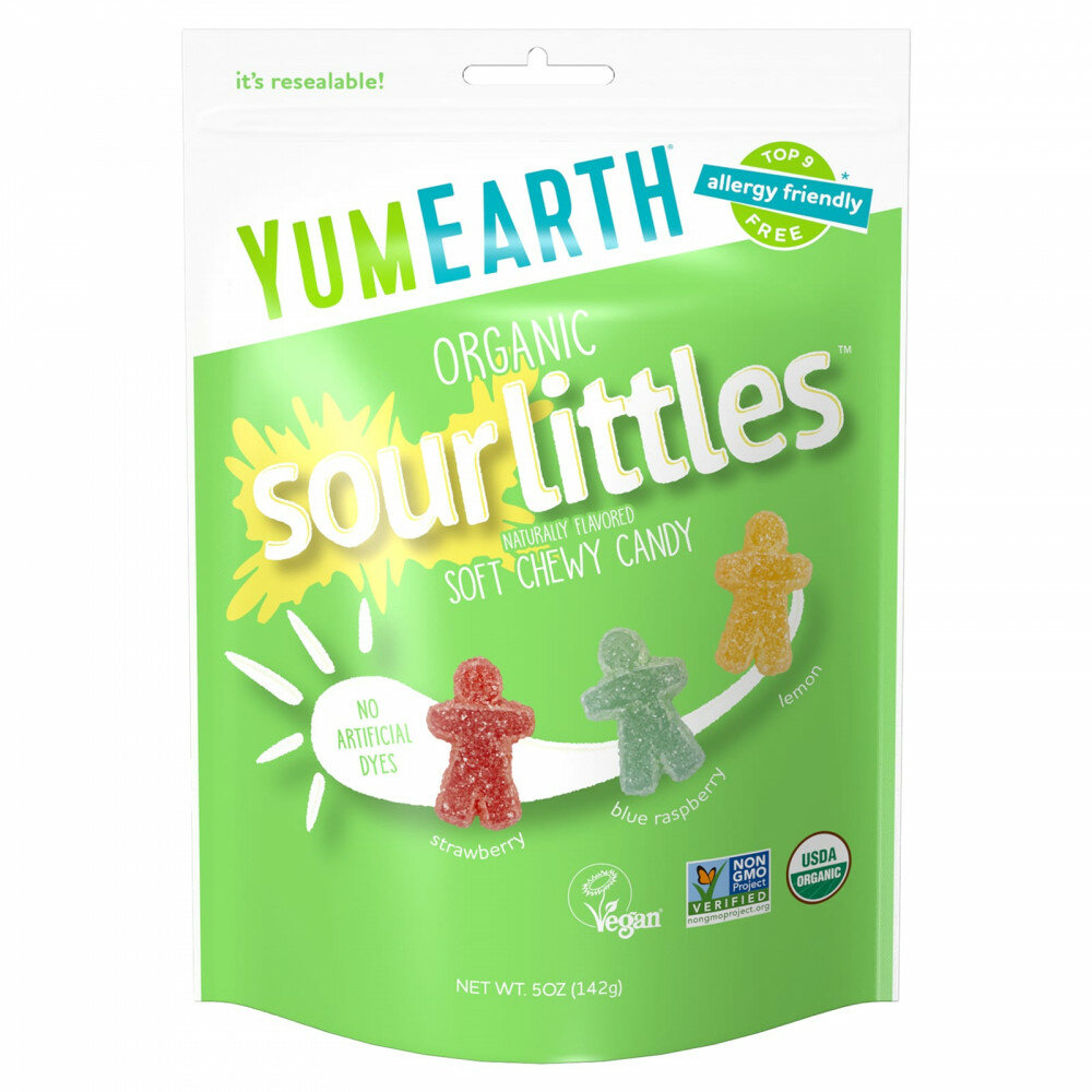 YumEarth, Organic Sour Littles, мягкие жевательные конфеты, клубника, голубая малина, лимон, 142 г (5 унций)