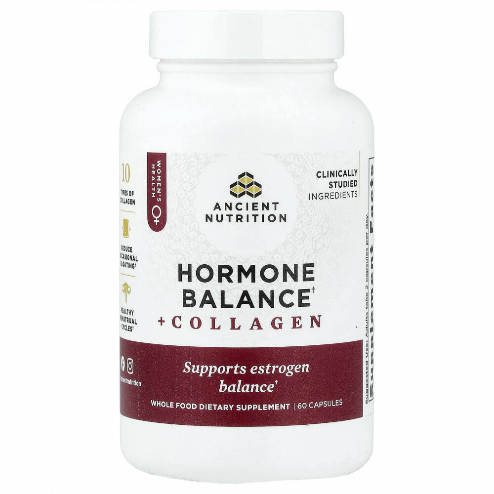 Ancient Nutrition, Hormone Balance, коллаген, 60 капсул