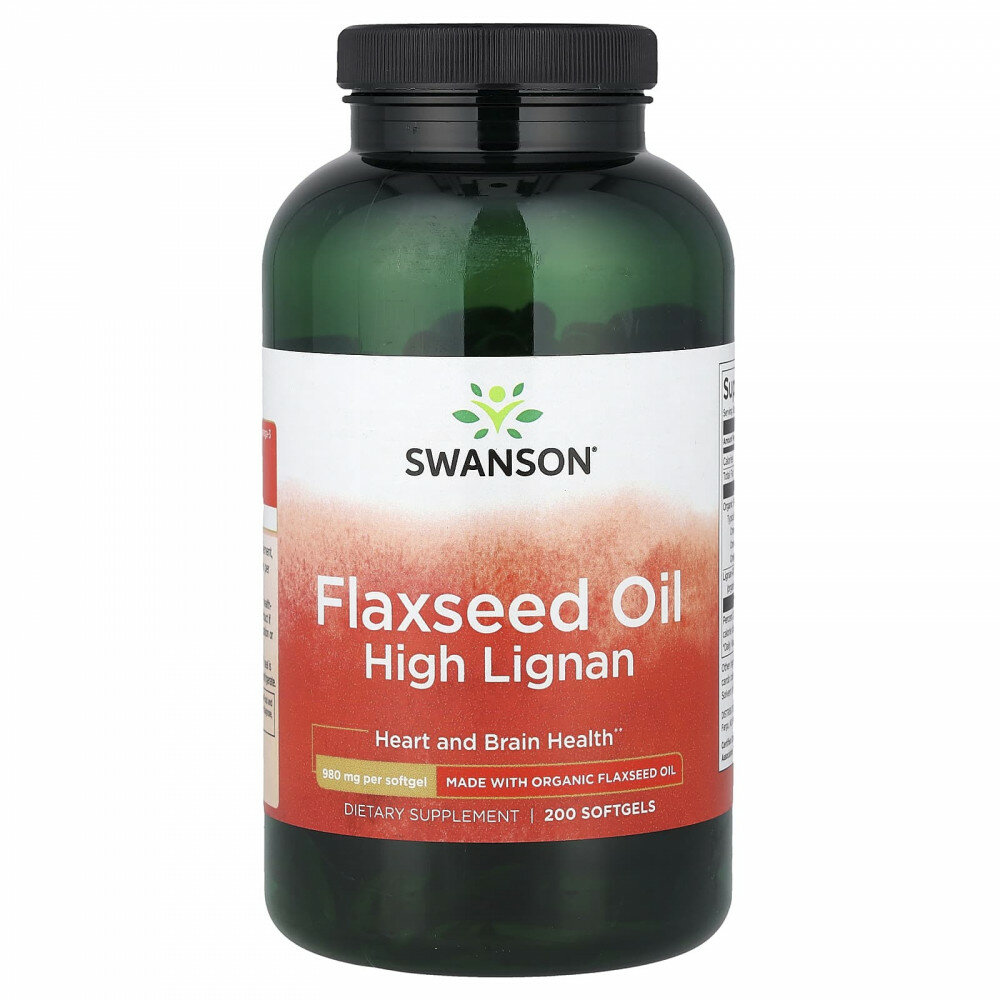 Swanson, льняное масло с высоким содержанием лигнана, 200 капсул