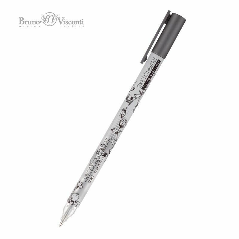 5шт. Ручка гелевая BrunoVisconti Sketch&Art "UniWrite.Silver" 0,8мм, серебряная (20-0312/01)