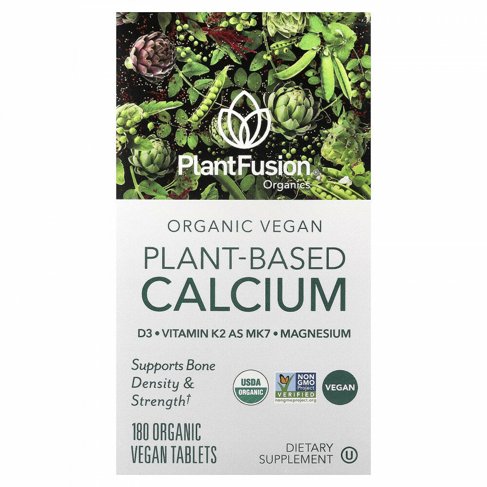 PlantFusion, органический веганский растительный кальций, 180 органических веганских таблеток
