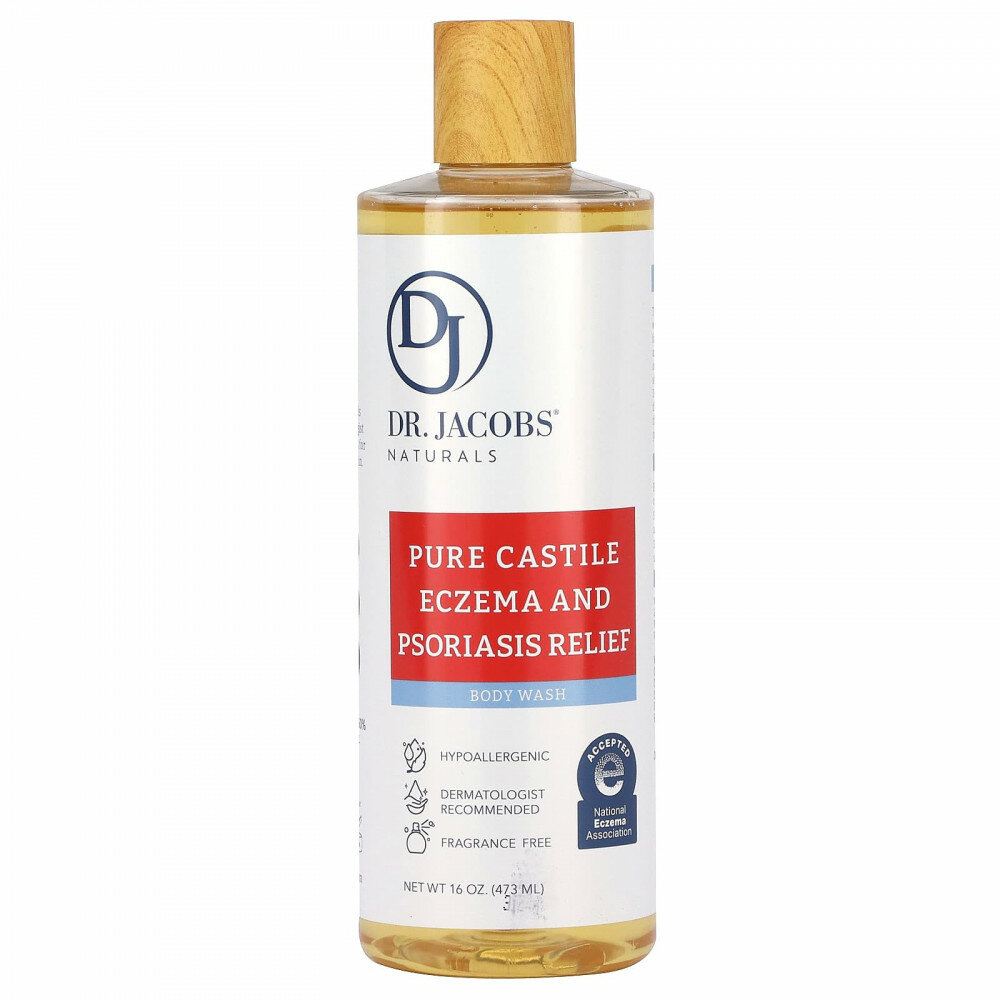 Dr. Jacobs Naturals, Pure Кастильское средство для снятия экземы и псориаза, гель для душа, без отдушек, 473 мл (16 унций)