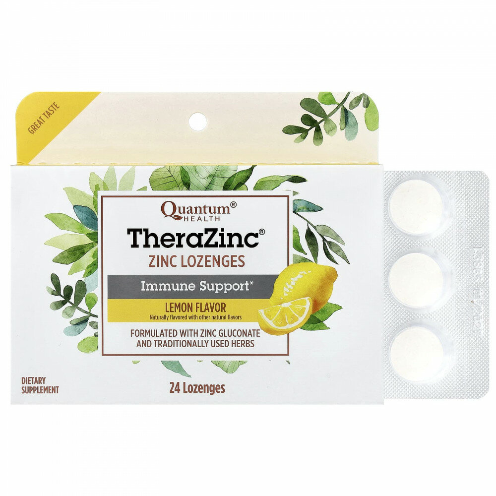 Quantum Health, TheraZinc®, леденцы с цинком, со вкусом лимона, 24 леденца