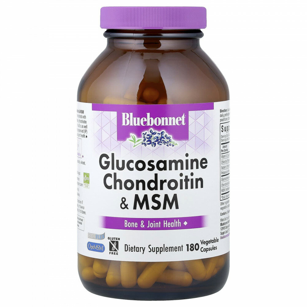 Bluebonnet Nutrition, глюкозамин, хондроитин и МСМ, 180 вегетарианских капсул