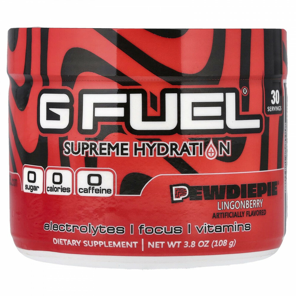 G FUEL, Supreme Hydration, PewDiePie®, брусника, 108 г (3,8 унции)
