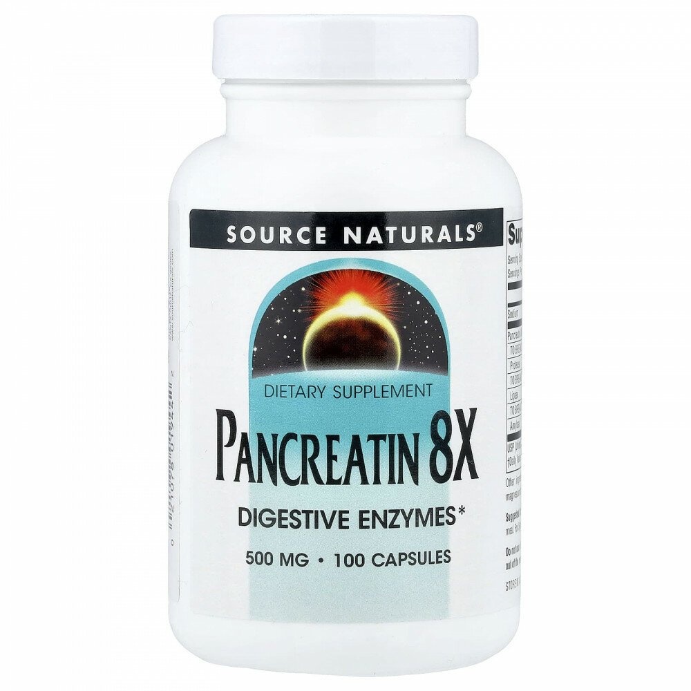Source Naturals, панкреатин 8X, 100 капсул
