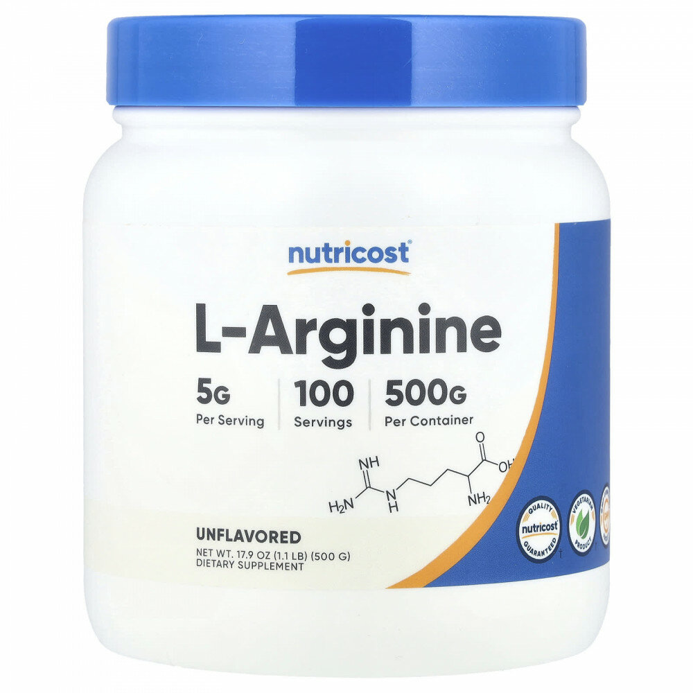 Nutricost, L-аргинин, без добавок, 500 г (17,9 унции)