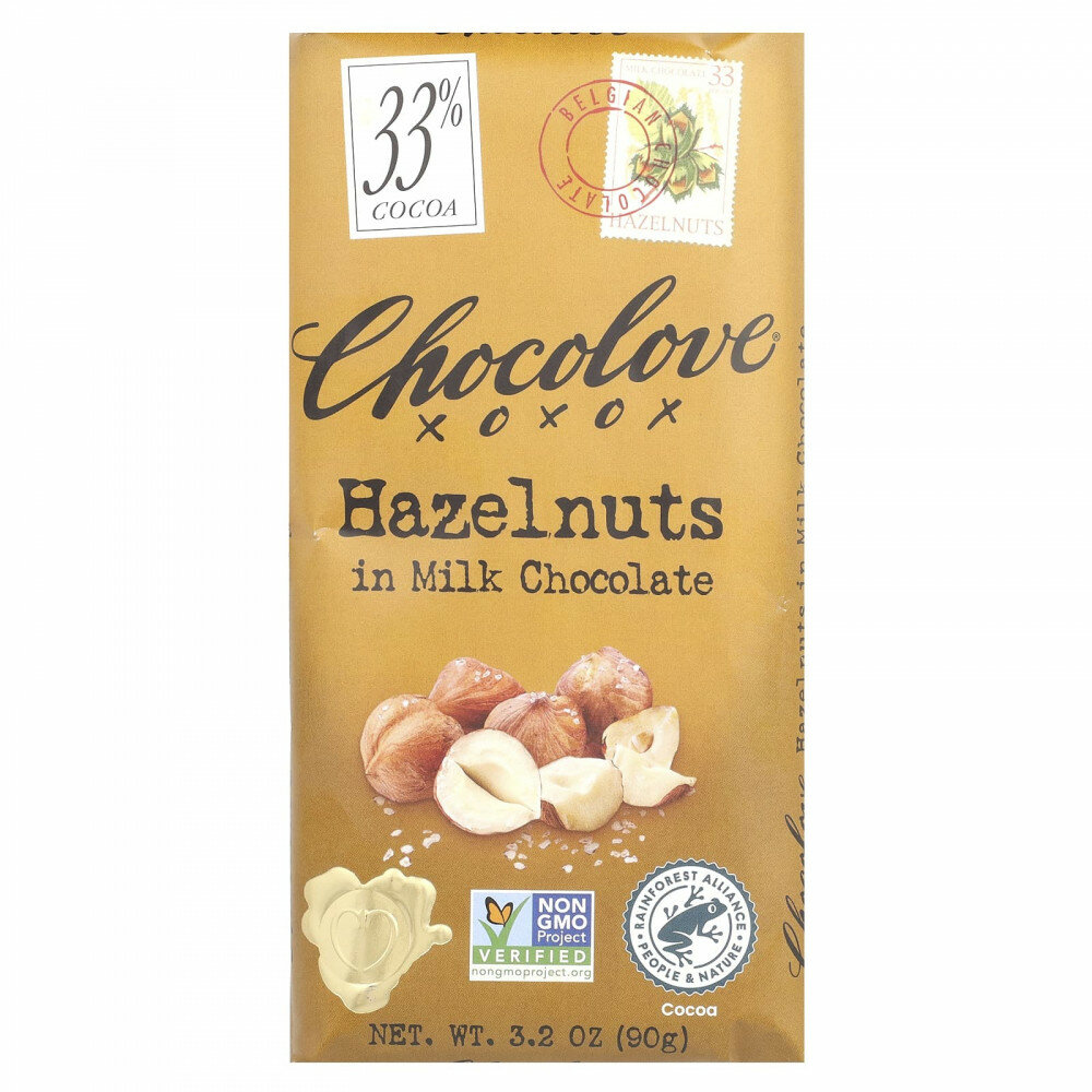 Chocolove, Молочный шоколад с фундуком, 33% какао, 90 г (3,2 унции)