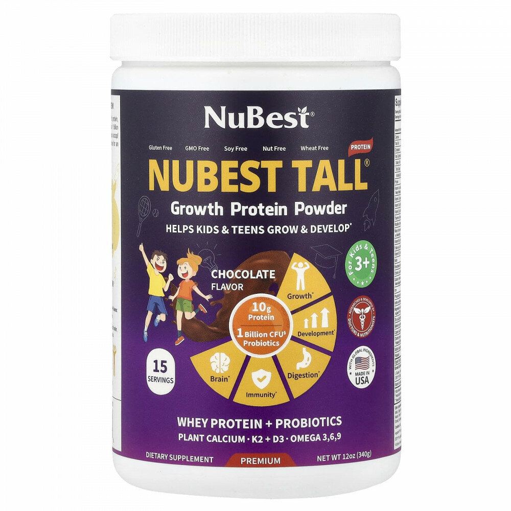 NuBest Tall®, протеиновый порошок для роста, для детей от 3 лет, шоколад, 340 г (12 унций)