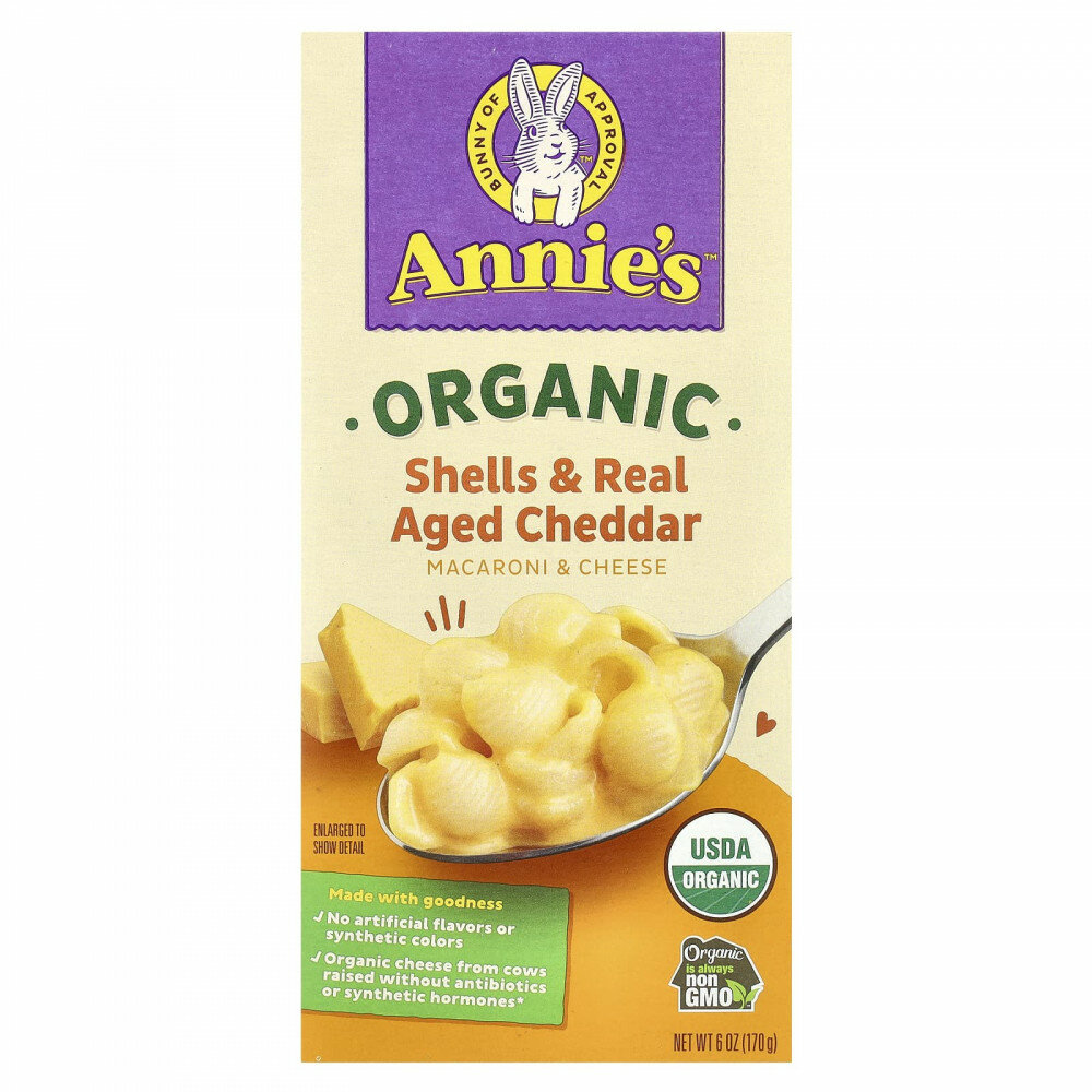 Annie's Homegrown, Органические макароны и сыр, скорлупа и выдержанный чеддер, 170 г (6 унций)