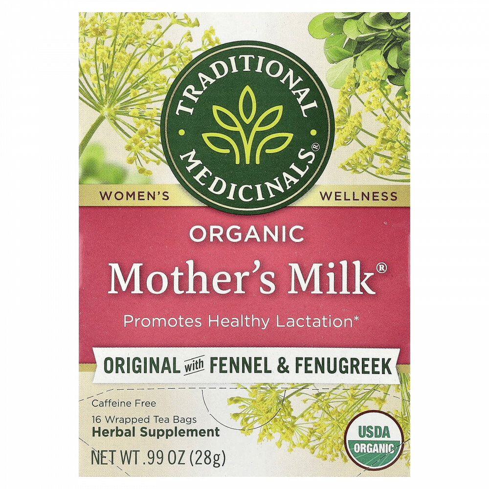 Traditional Medicinals, Organic Mother's Milk®, оригинальный продукт с фенхелем и пажитником, без кофеина, 16 чайных пакетиков, 28 г (0,99 унции)