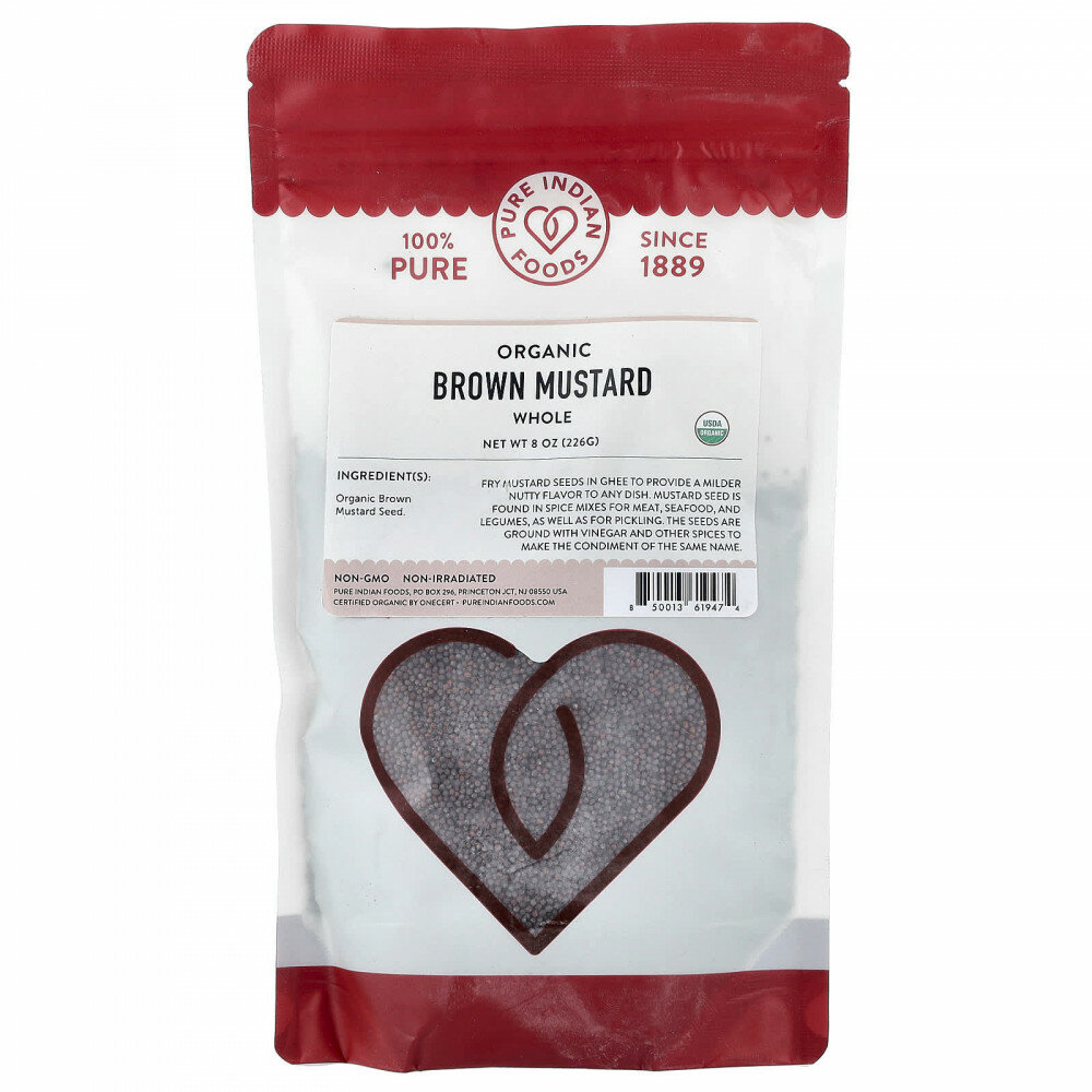 Pure Indian Foods, Органическая коричневая горчица, цельная, 226 г (8 унций)