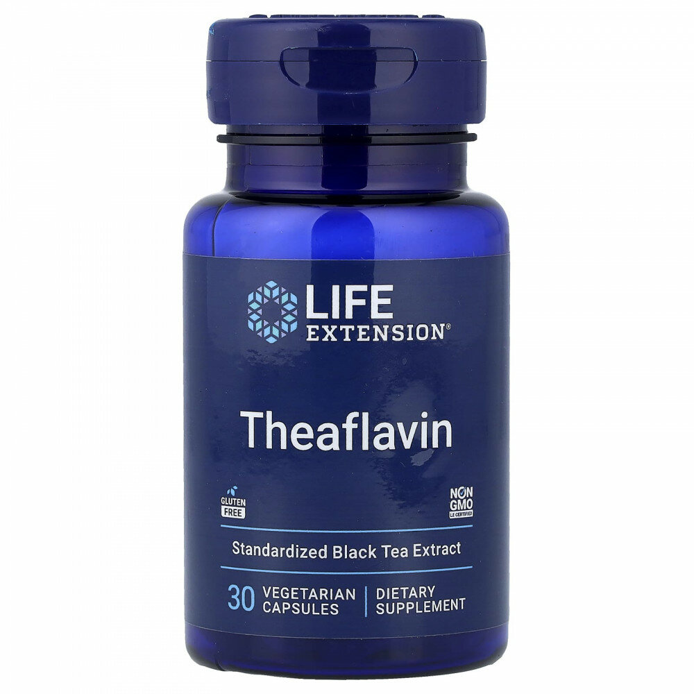 Life Extension, теафлавин, стандартизированный экстракт черного чая, 30 вегетарианских капсул (400 мг в 1 капсуле)