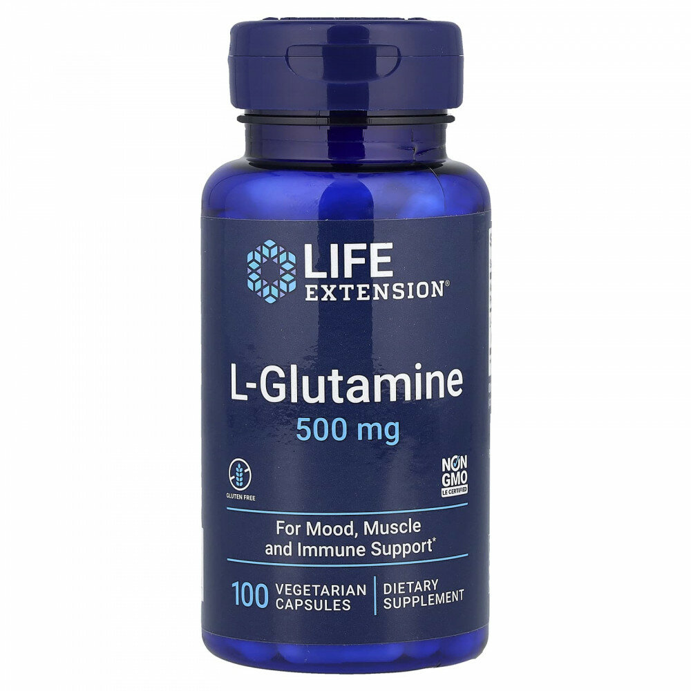Life Extension, L-глютамин, 500 мг, 100 вегетарианских капсул