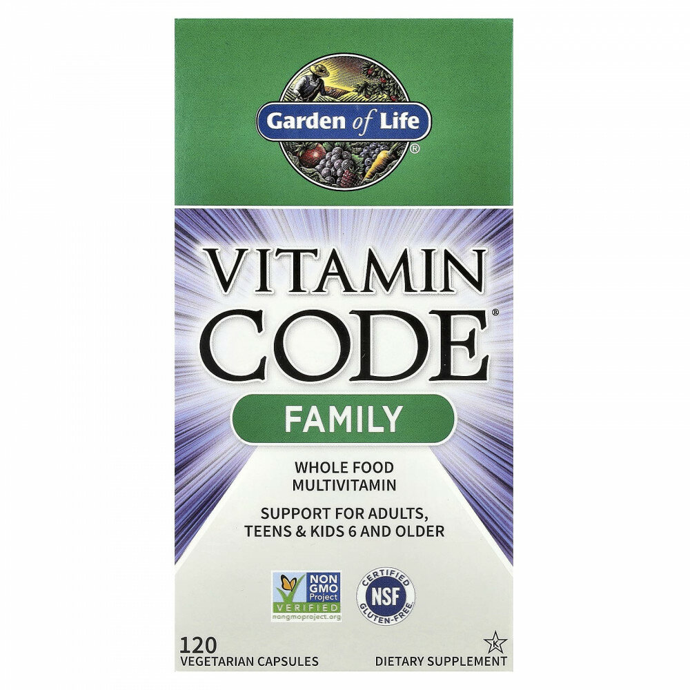 Garden of Life, Vitamin Code®, мультивитамины из цельных пищевых продуктов для всей семьи, 120 вегетарианских капсул