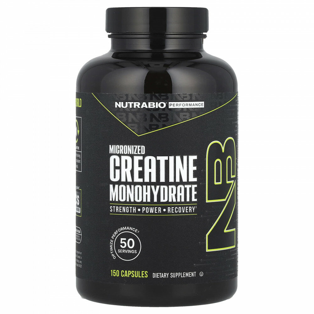 NutraBio, производительность, микронизированный моногидрат креатина, 150 капсул (833 мг в 1 капсуле)