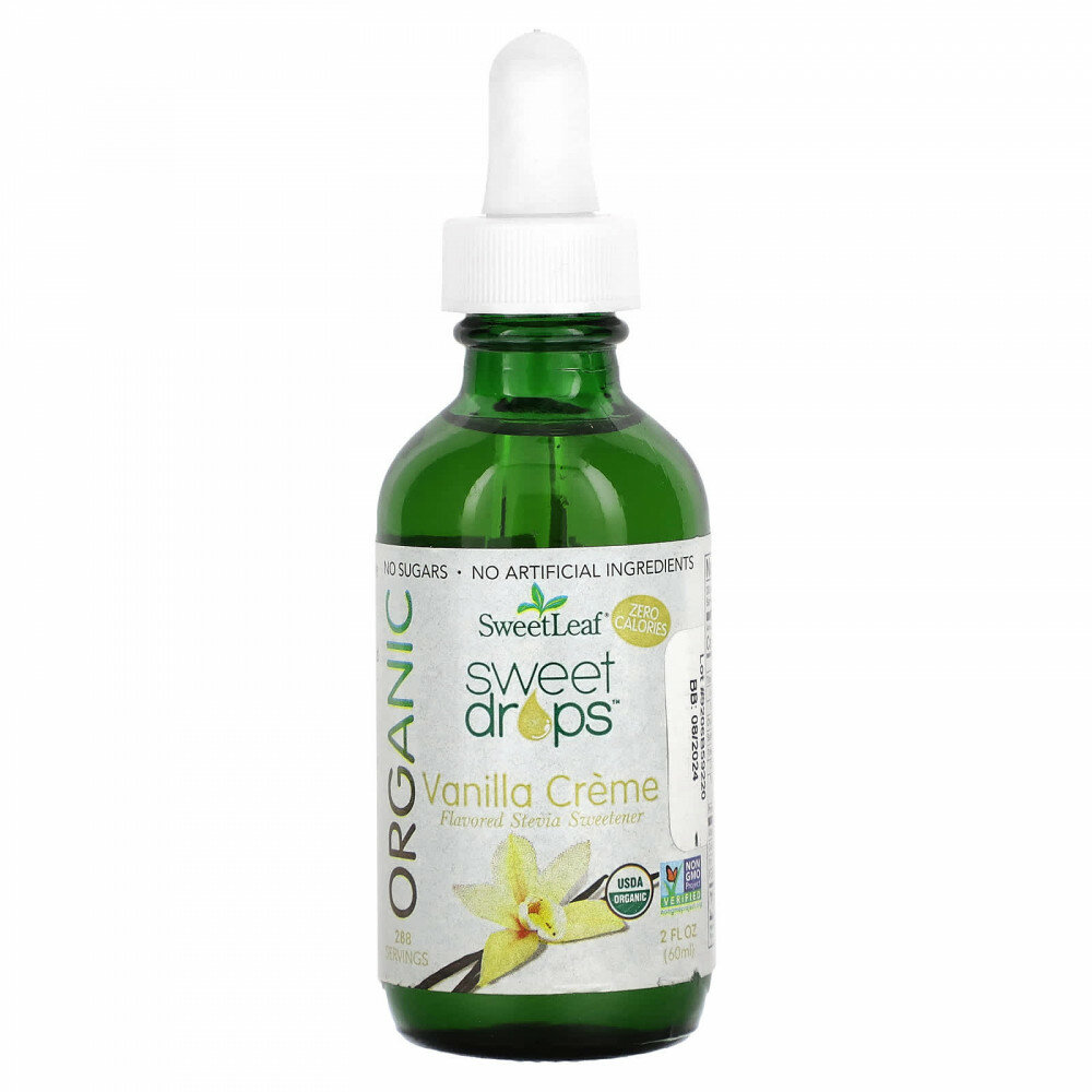 SweetLeaf Stevia, Organic Sweet Drops™, со вкусом ванильного крема, 60 мл (2 жидк. унции)