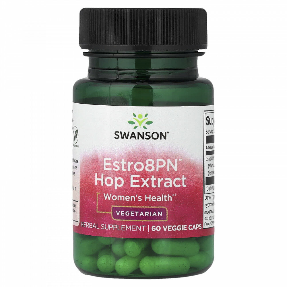 Swanson, Estro8PN™, экстракт хмеля, для женского здоровья, 60 растительных капсул (10 мг в 1 капсуле)