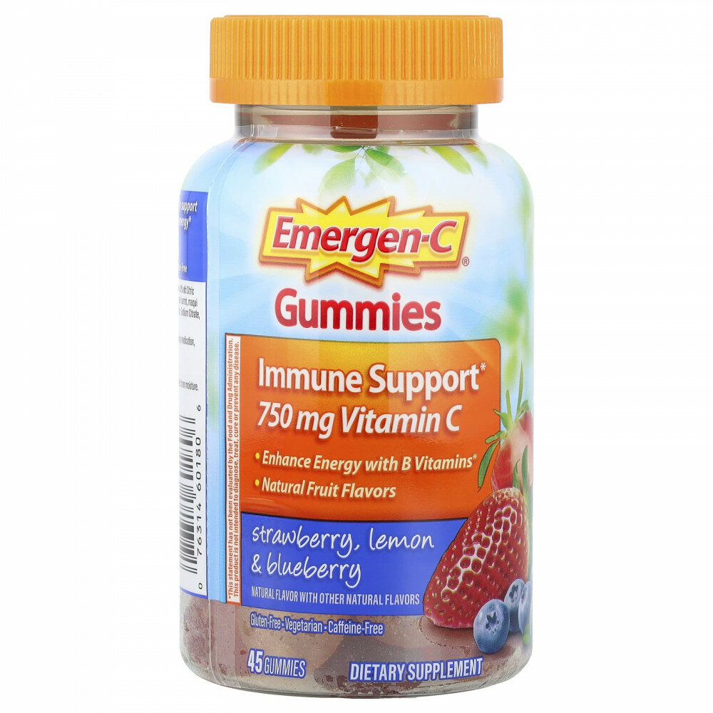 Emergen-C, Жевательные таблетки для поддержки иммунитета, клубника, лимон и голубика, 45 жевательных таблеток