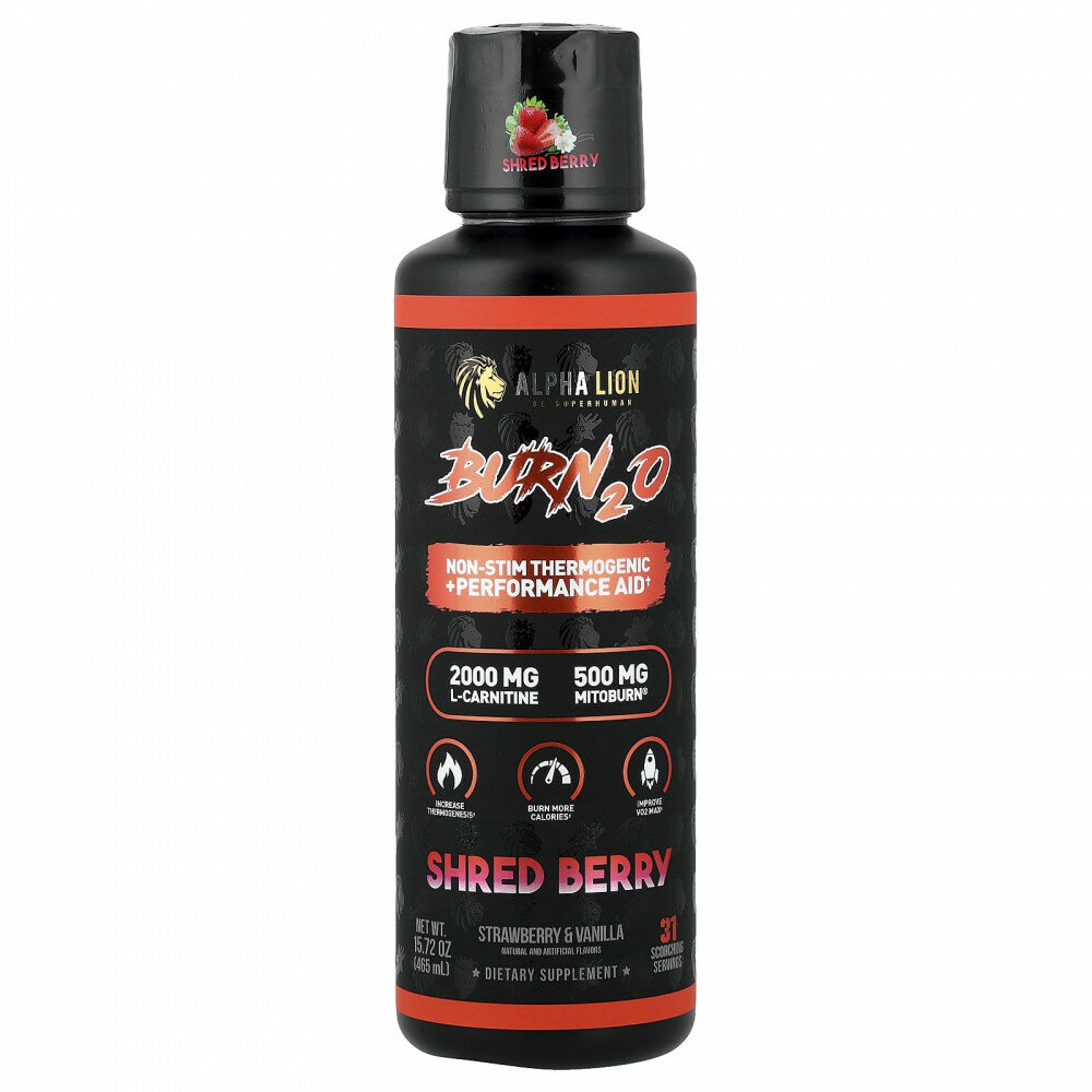 ALPHA LION, Burn2O, Shred Berry, клубника и ваниль, 465 мл (15,72 унции)