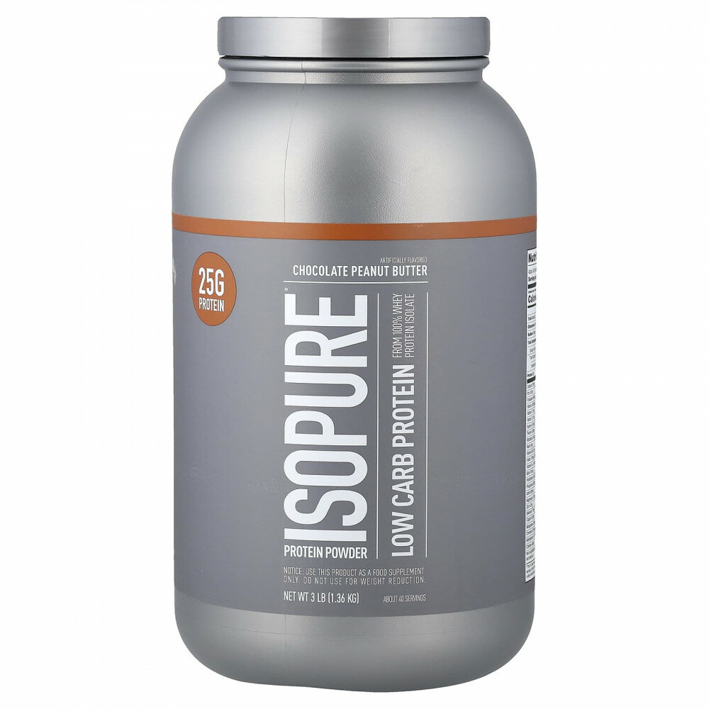 Isopure, IsoPure, Белковый порошок, Низкоуглеводный, Шоколад и арахисовое масло, 3 фунта (1,36 кг)