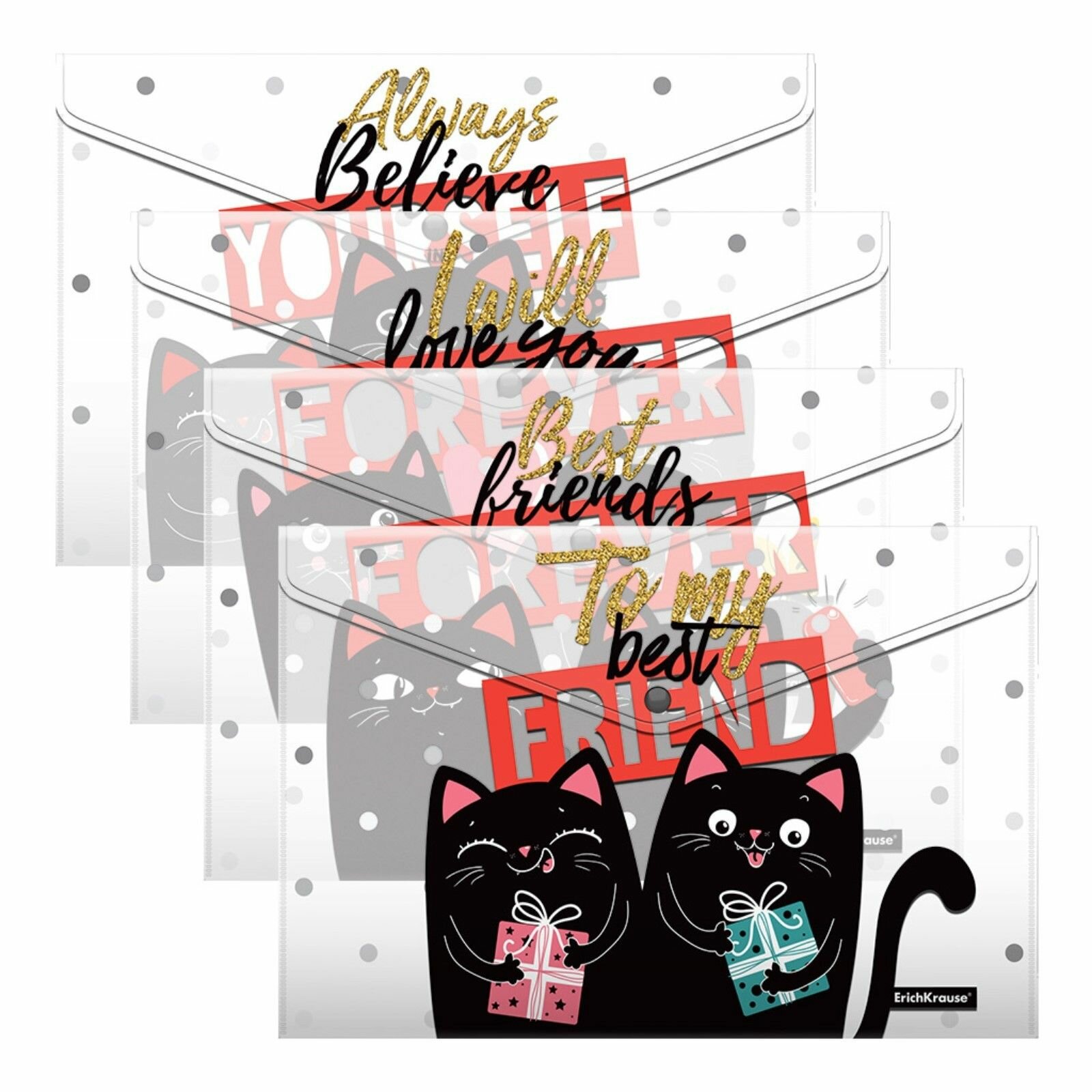 3 шт. Папка-конверт на кнопке А4 ErichKrause "Feline Friends" (54903)