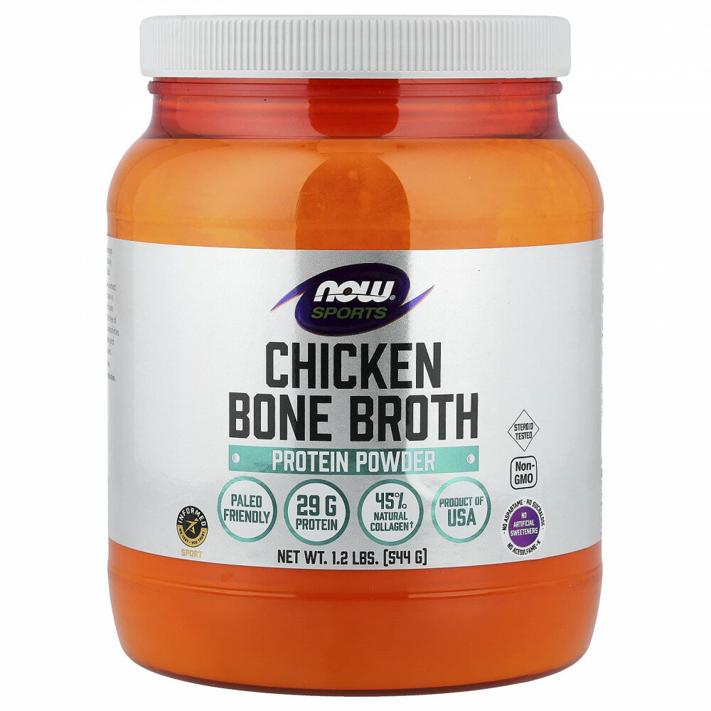 NOW Foods, Sports, протеиновый порошок из куриного костного бульона, 544 г (1,2 фунта)