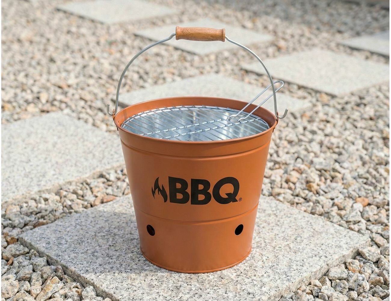 Портативный гриль на углях ведёрко барбекю, металл, оранжевый, 27 см, Koopman International C83000070