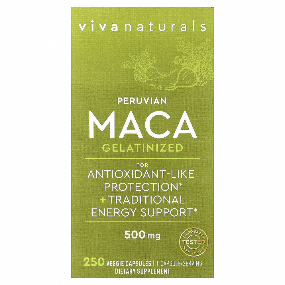 Viva Naturals, Peruvian Maca, Gelatinized, 500 mg, 250 Veggie Capsules