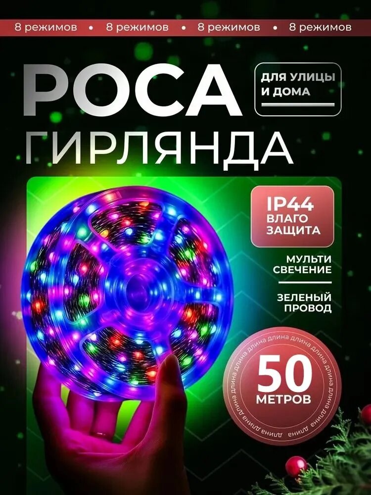Электрогирлянда интерьерная Елочки Светодиодная 500 ламп, 50 м, питание От сети 220В, 1 шт