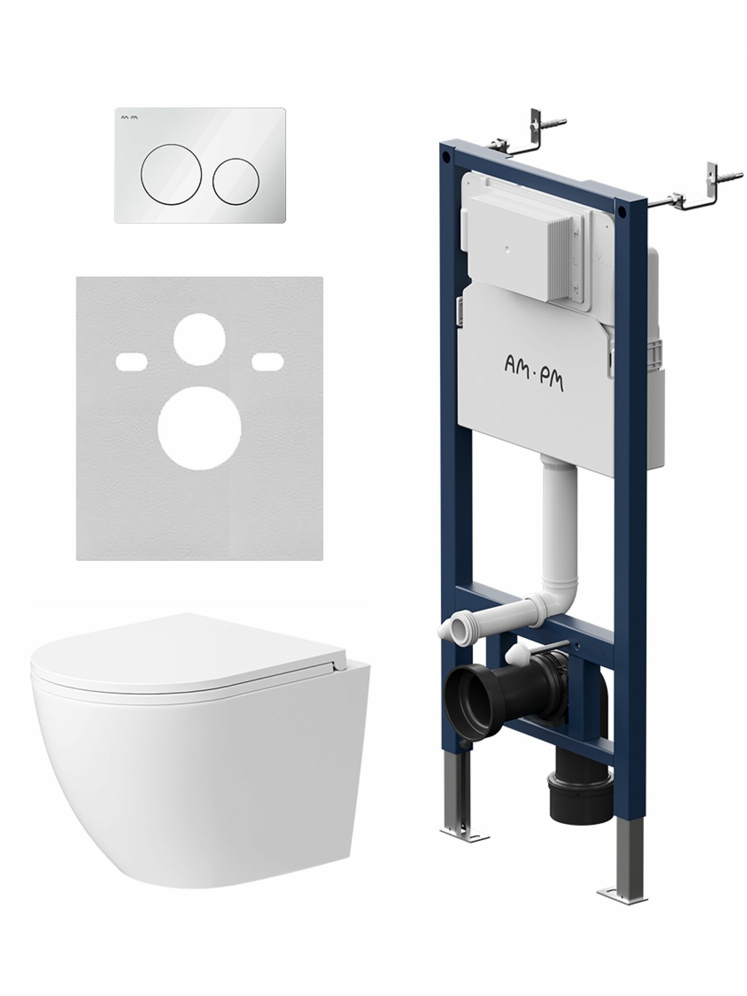 Инсталляция AM.PM PrimeFit с подвесным унитазом Damixa Quanta, клавиша L белый глянец