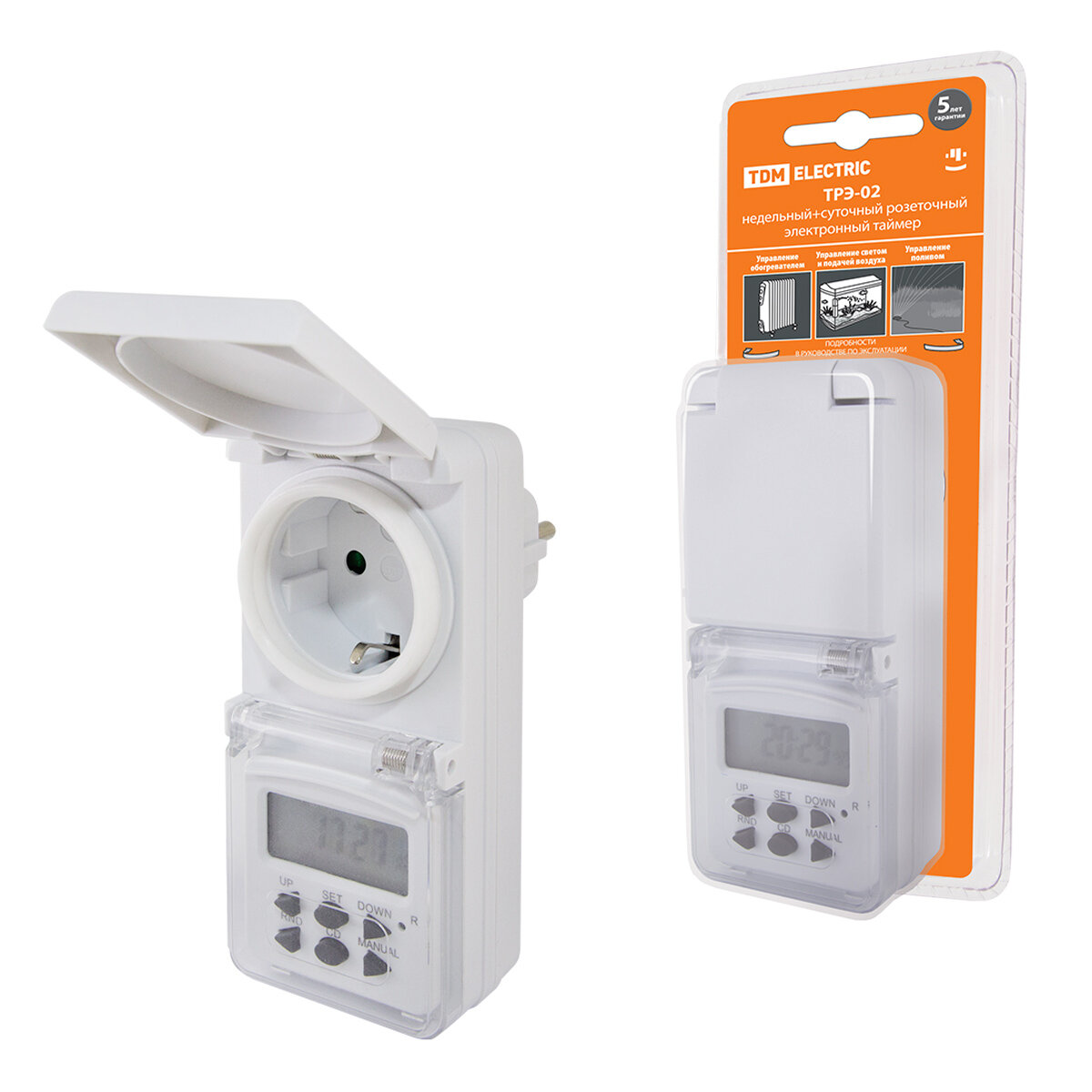 Таймер розеточный Tdm electric электронный, программирование на 7 дней, интервал 1 минута, 10 программ, ток 8 а (SQ1506-0005)