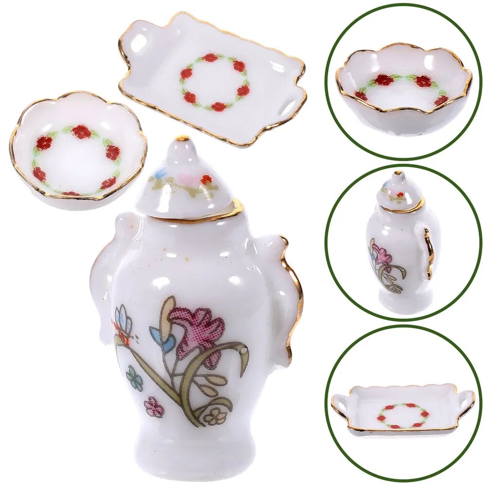 Миниатюрная Посуда Для Кукольного Домика С Чайником Тарелкой И Миской, Для Игры В Притворство, 1 Набор