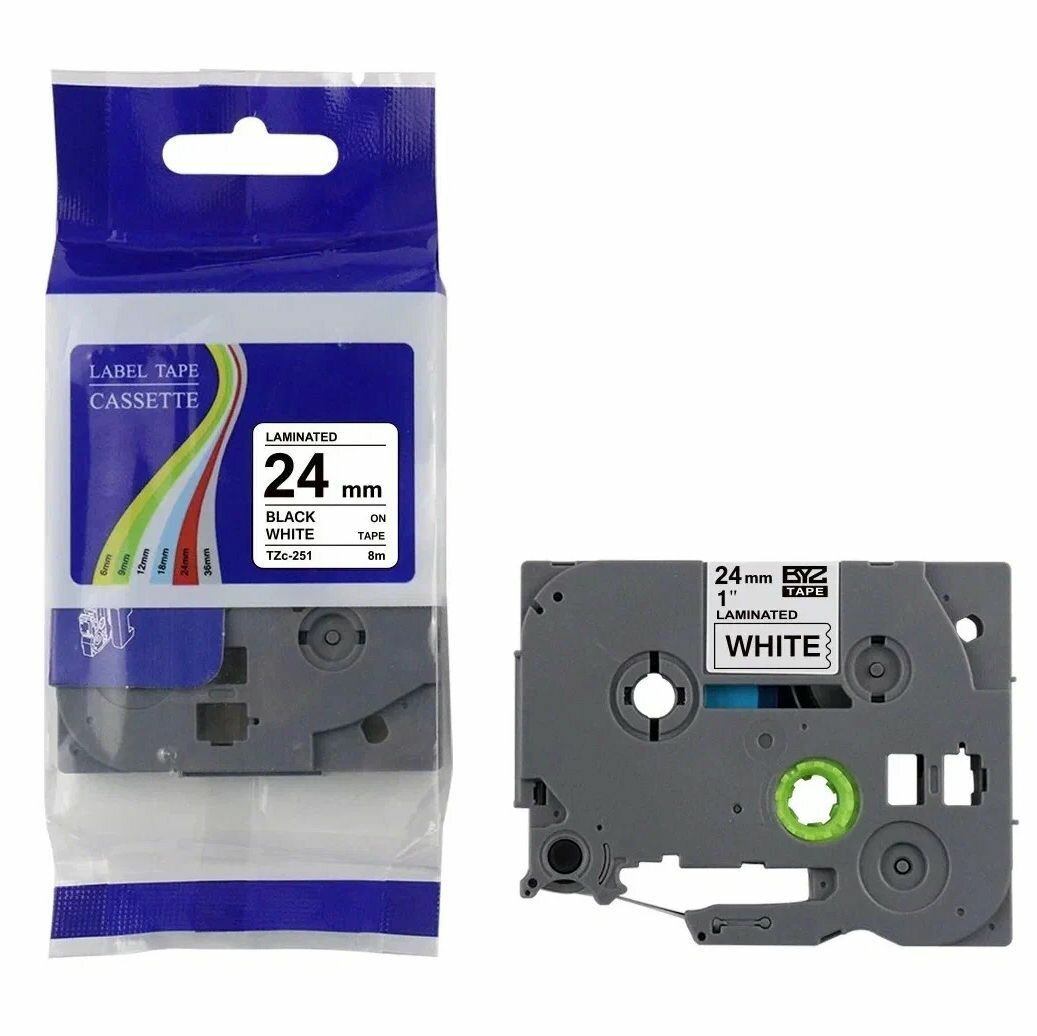 Лента для принтеров Brother TZC-251 (TZ-251, VL-251), 24 мм (черный текст на белой ленте) / Картридж ленточный для Brother TZE-251 TZ-251