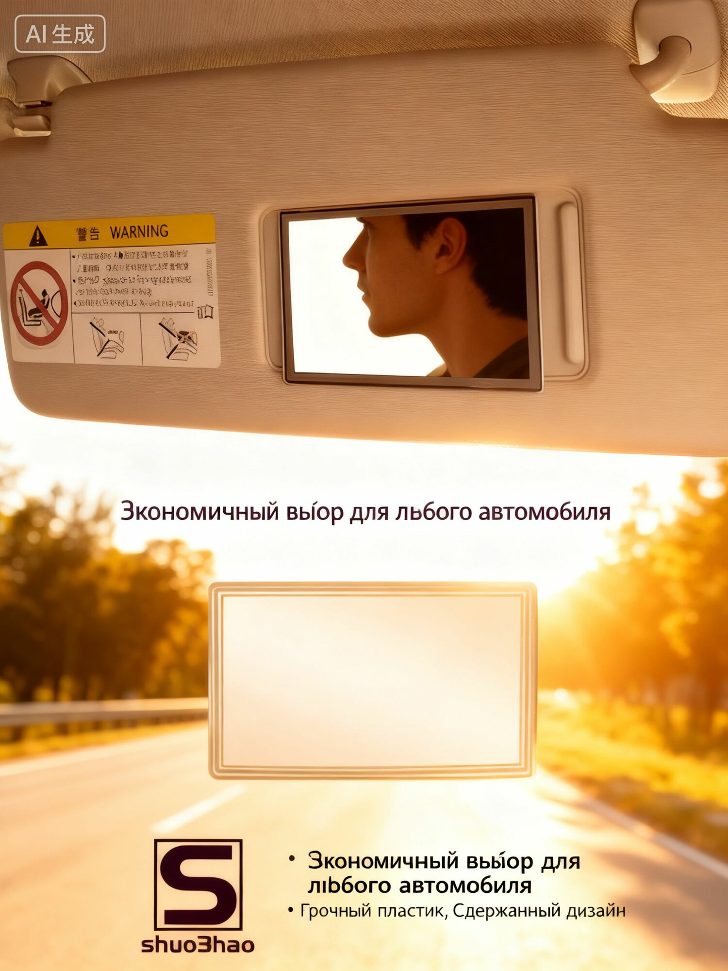 Автомобильное зеркало на солнцезащитный козырёк — зеркало для макияжа и обзора мёртвых зон, ультратонкое 110×65×1 мм