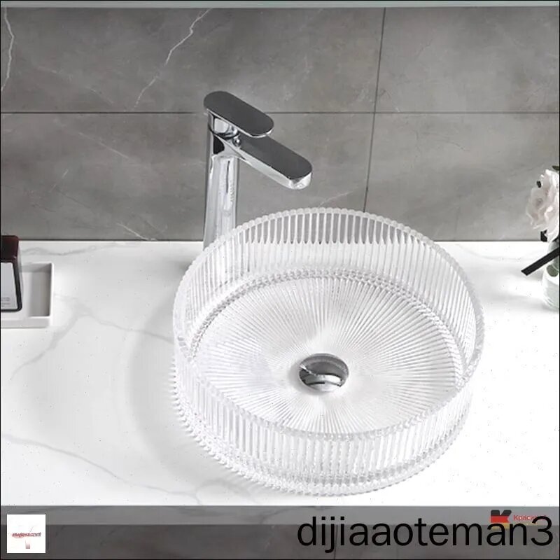 Стеклянная круглая раковина накладная для ванной комнаты, прозрачный цвет, керамика