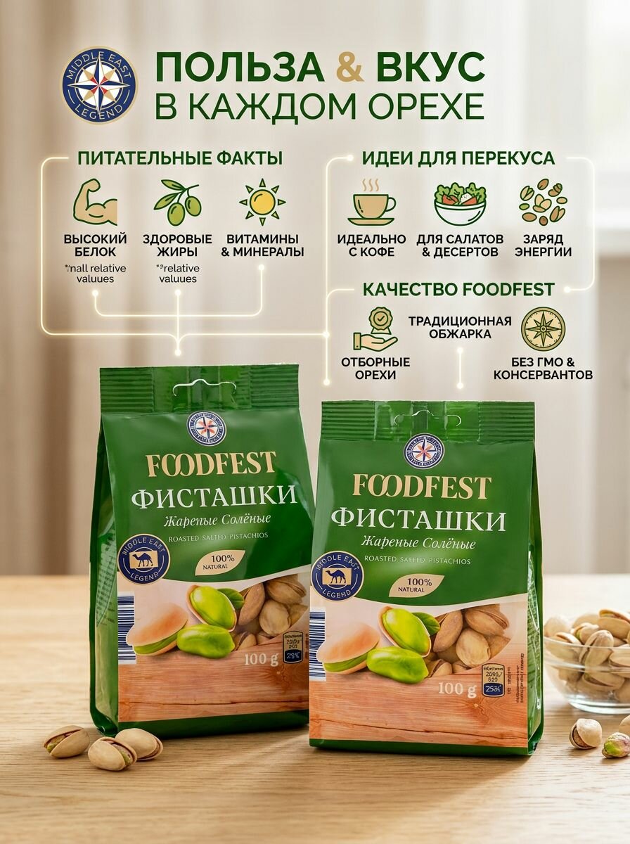 Фисташки Foodfest жареные соленые 2 шт. по 100 гр.