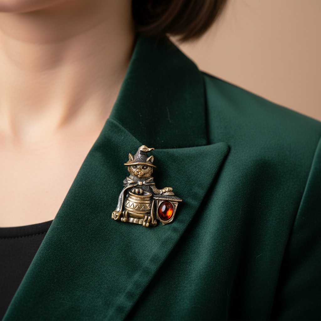 Брошь Народные промыслы, янтарь