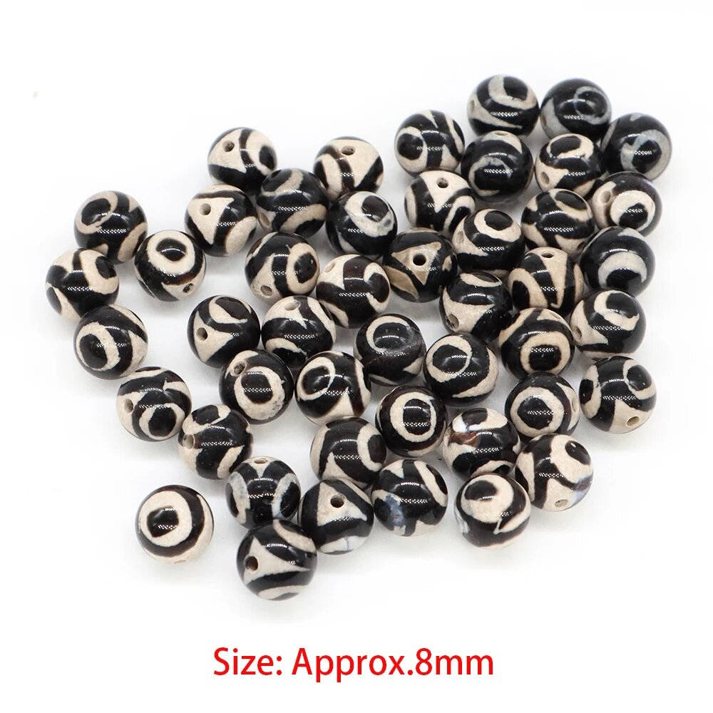 Черные полосатые бусины из агата 5шт Черный, 10PCS, 8mm TB