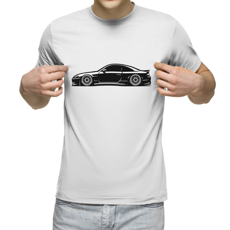 Мужская футболка «Low & Clean Минимал силуэт заниженного авто» (белый, XL)
