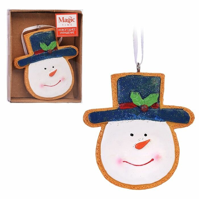 Новогоднее украшение Феникс-Презент подвесное из полирезины 8х7,5х1,3 см, Голова снеговика (93206)