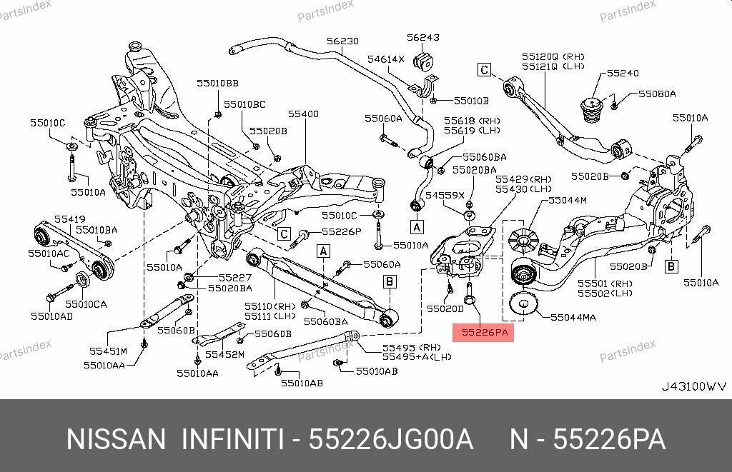Болт развальный, NISSAN 55226JG00A