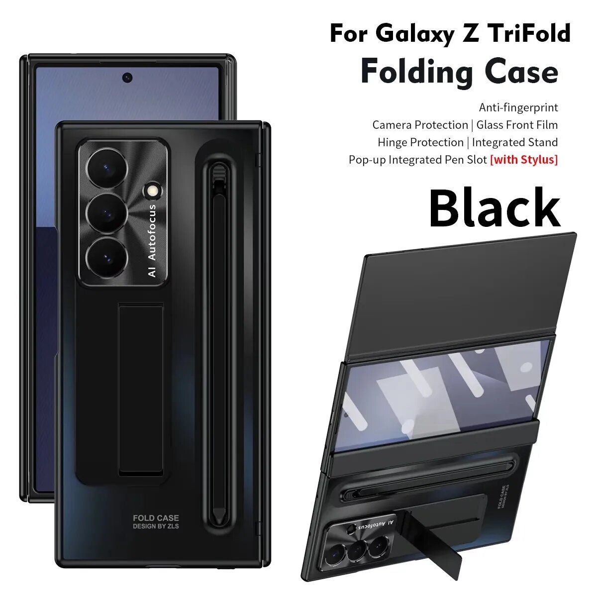 Черный чехол-книжка для Samsung Galaxy Z TriFold со стилусом