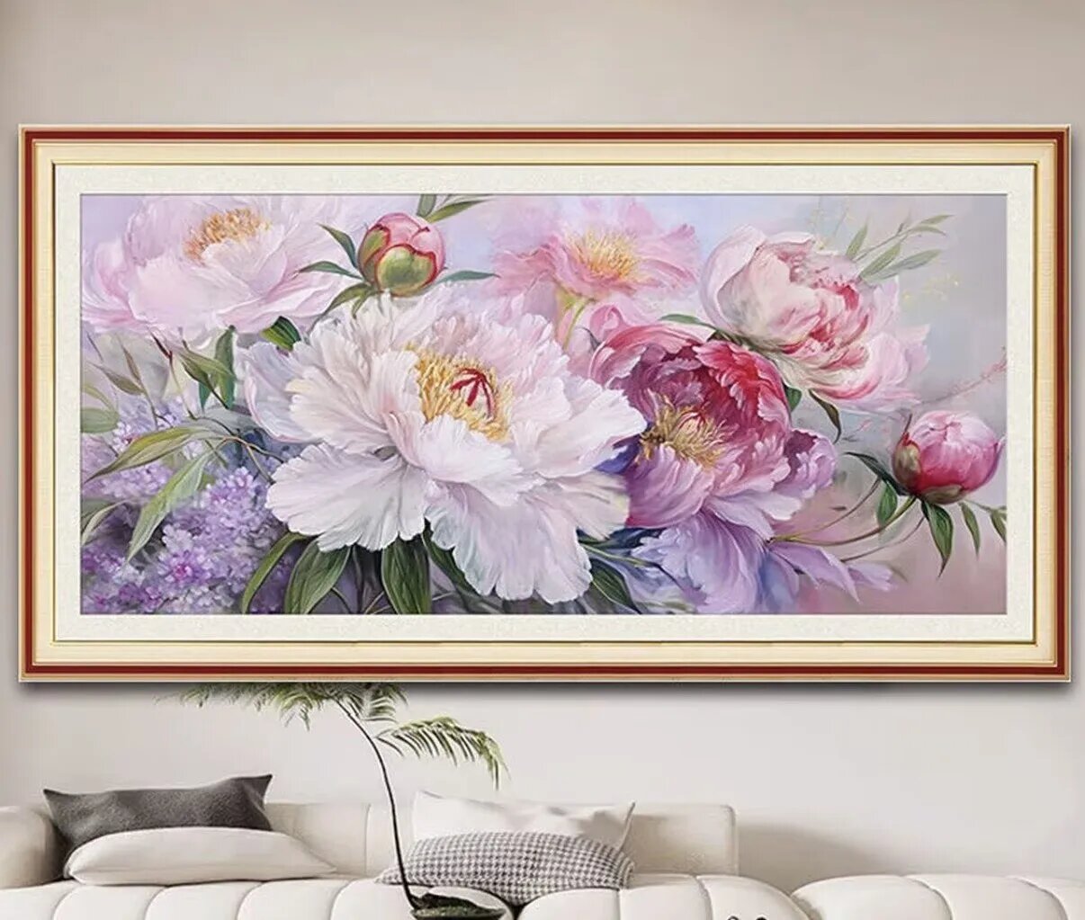 Набор для вышивания крестом JOYAUTUM 11ct 150x75см с цветным принтом пионов 50 цветов