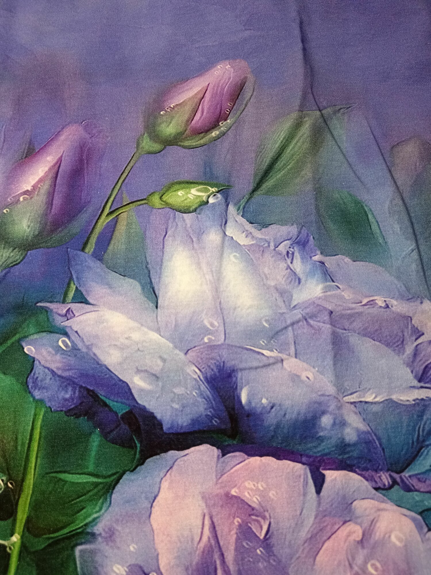 Кулирка с лайкрой купон "Сиреневые цветы" ширина 180см, высота 80 (+-2)см пенье